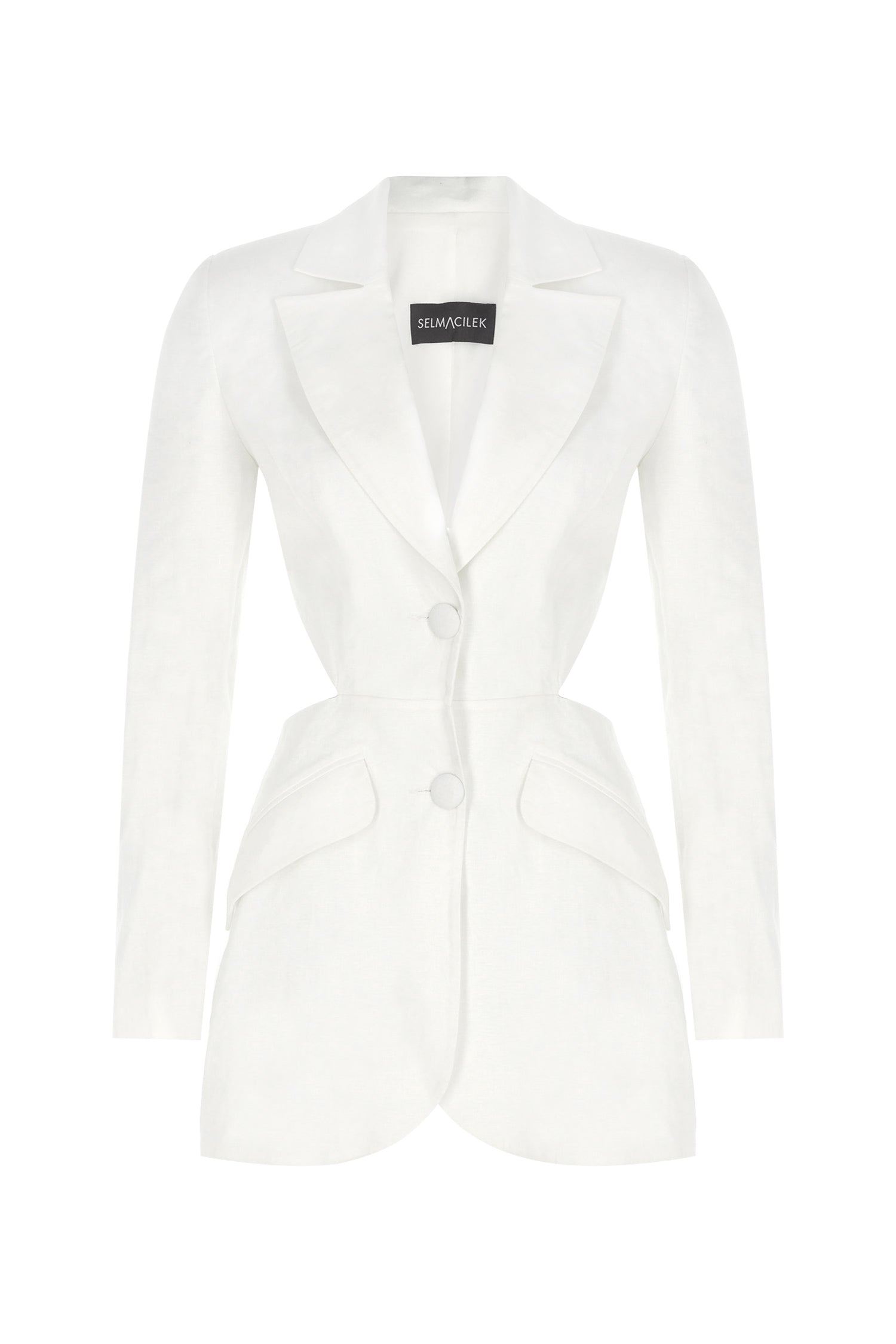 White Long-Sleeved, Linen Waist Low-Cut Jacket – EN-SELMACILEK